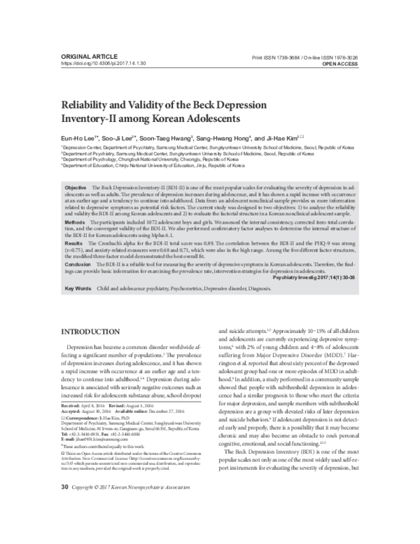 (PDF) Reliability and validity of the beck depression inventory-fast ...