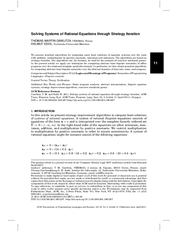 (PDF) Solving systems of rational equations through strategy iteration