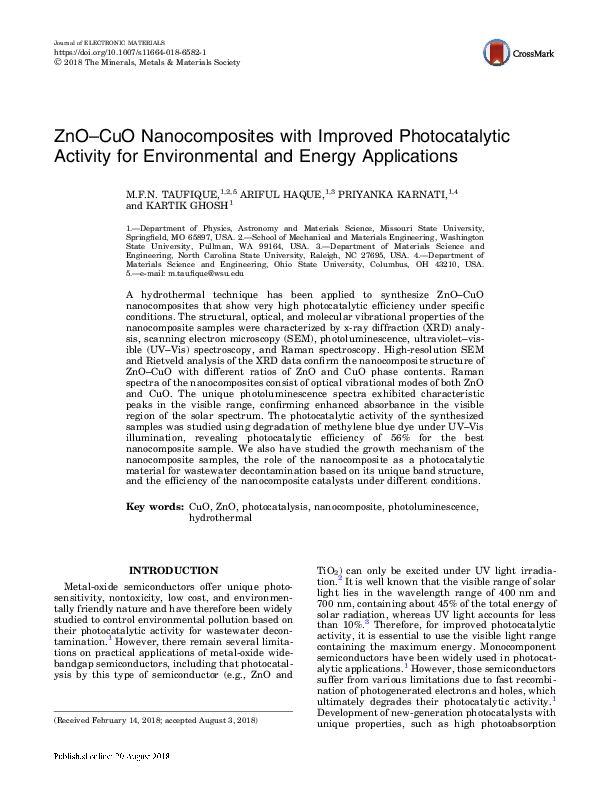 (PDF) ZnO–CuO Nanocomposites with Improved Photocatalytic Activity for ...