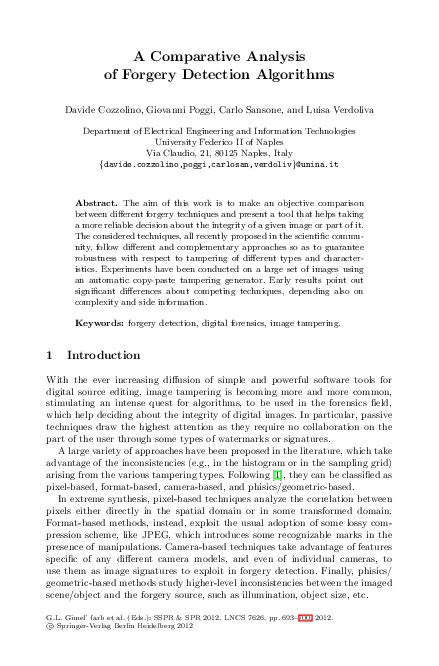 (PDF) A comparative analysis of forgery detection algorithms