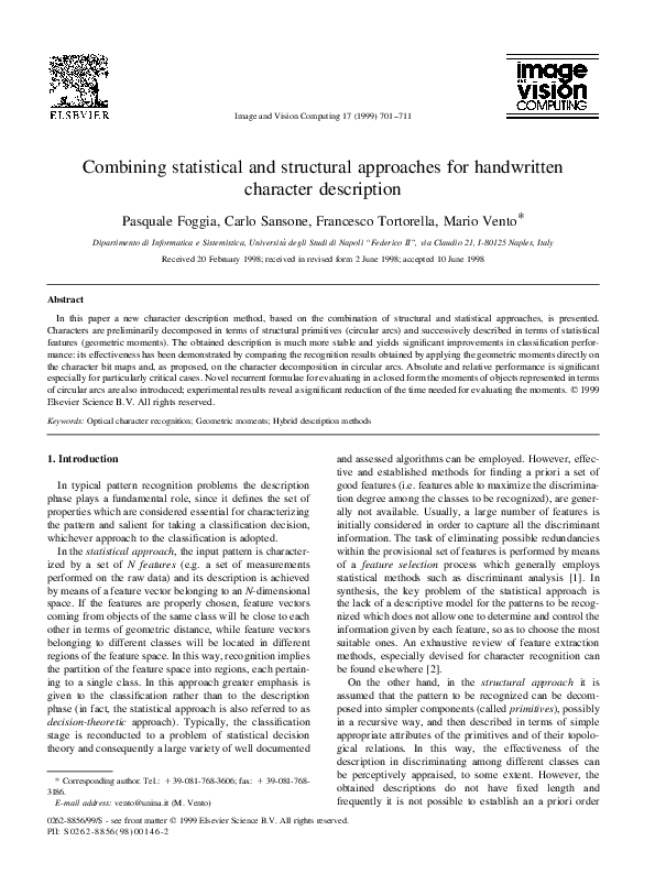 Pdf Combining Statistical And Structural Approaches For Handwritten