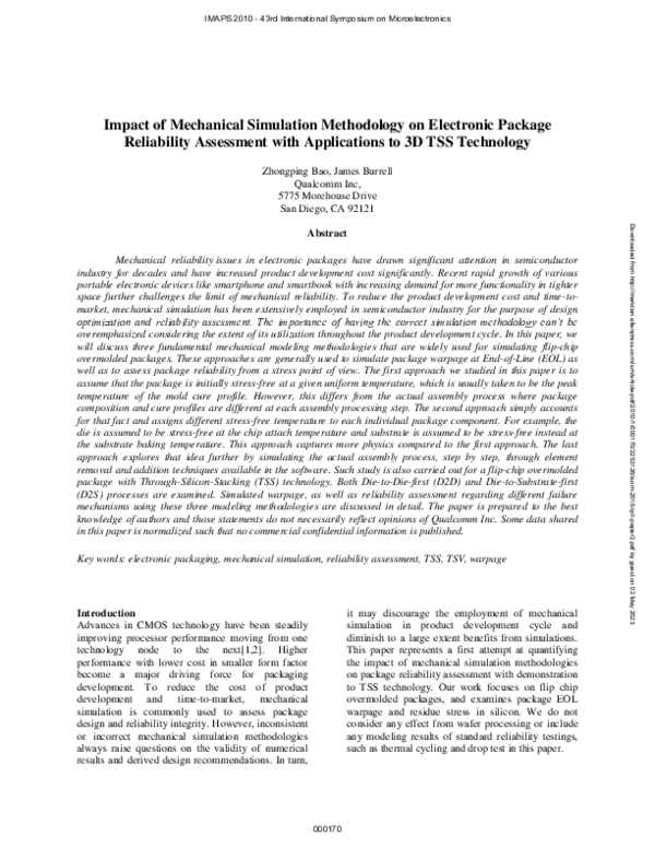 (PDF) Impact of Mechanical Simulation Methodology on Electronic Package Reliability Assessment ...