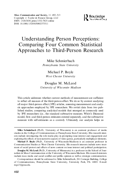 (PDF) Understanding Person Perceptions: Comparing Four Common ...