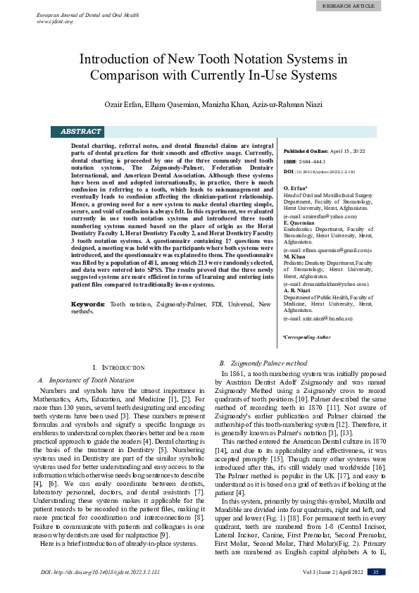 (PDF) Introduction of New Tooth Notation Systems in Comparison with ...