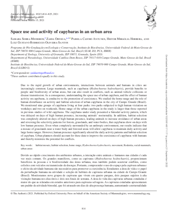 (PDF) Space use and activity of capybaras in an urban area