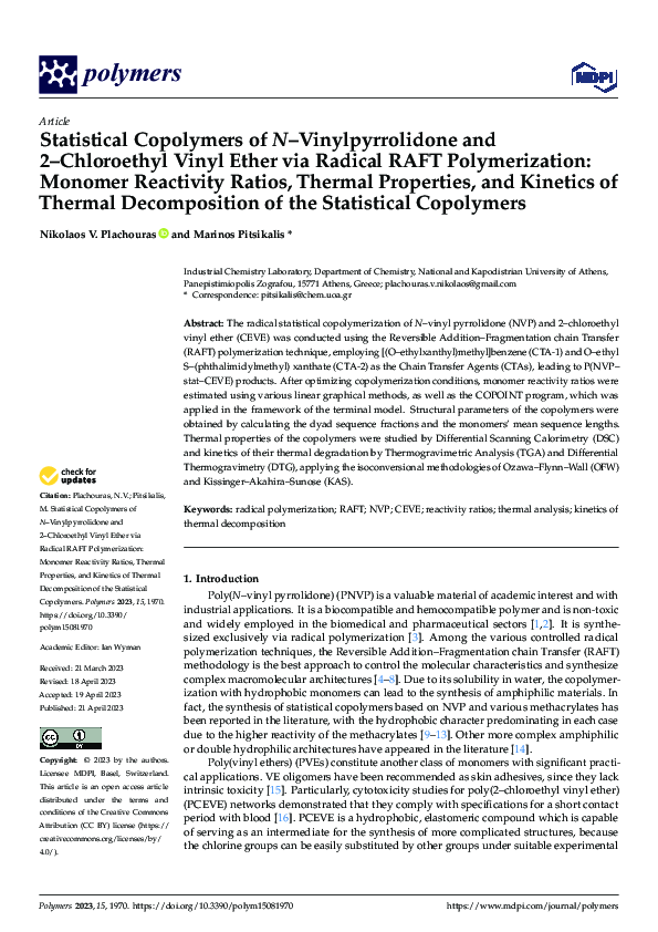 (PDF) Statistical Copolymers of N-Vinylpyrrolidone and 2-Chloroethyl ...