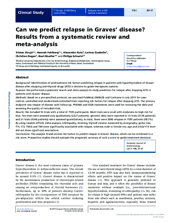 (PDF) Can we predict relapse in Graves' disease? Results from a systematic review and meta-analysis