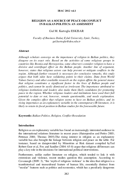 (PDF) Religion as a Source of Peace or Conflict in Balkan Politics: An ...