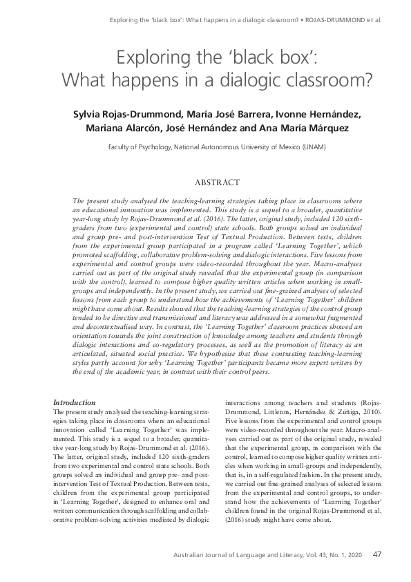 (PDF) Exploring the ‘black box’: What happens in a dialogic classroom?