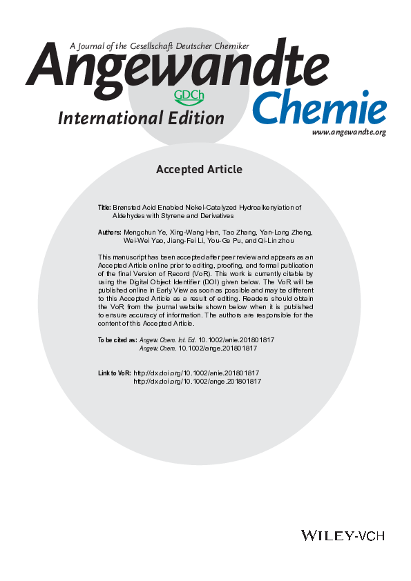 (PDF) Brønsted Acid Enabled Nickel-Catalyzed Hydroalkenylation of ...