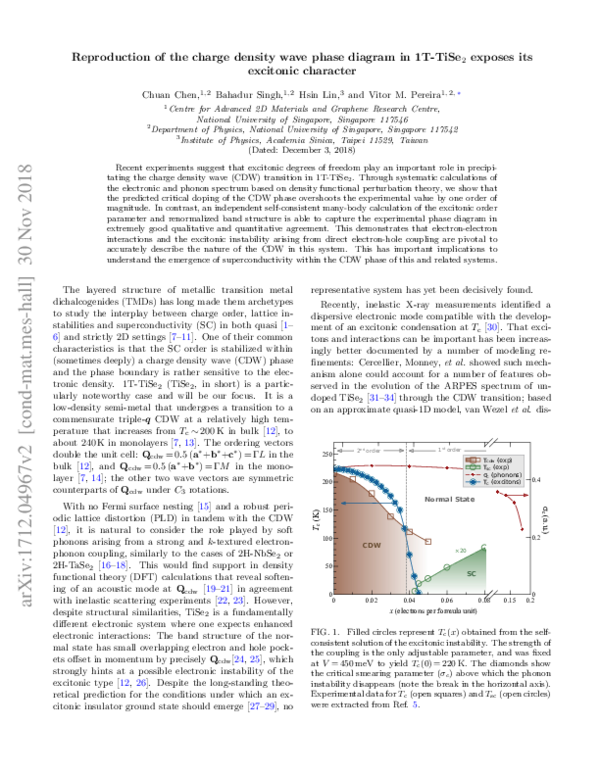 (PDF) Reproduction of the Charge Density Wave Phase Diagram in 1T−TiSe2 Exposes its Excitonic ...