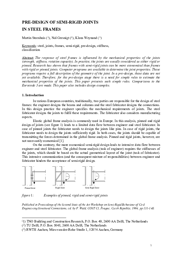(PDF) Pre-Design of Semi-Rigid Joints in Steel Frames
