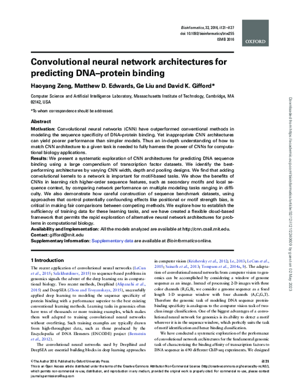 (PDF) Convolutional neural network architectures for predicting DNA-protein binding
