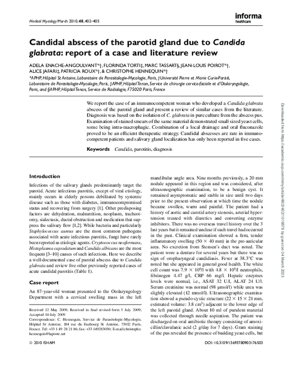 (PDF) Candidal abscess of the parotid gland due to Candida glabrata ...