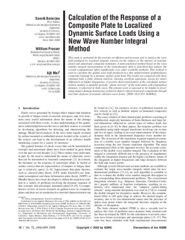 (PDF) Calculation of the Response of a Composite Plate to Localized Dynamic Surface Loads Using ...