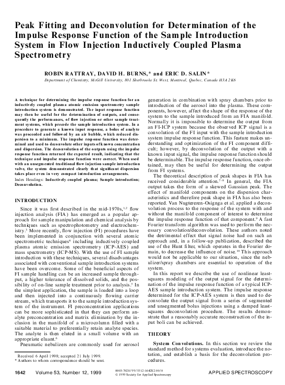 (PDF) Peak Fitting and Deconvolution for Determination of the Impulse ...