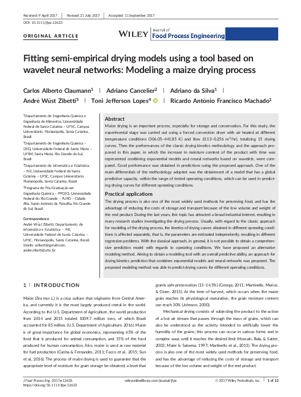 (PDF) Fitting semi-empirical drying models using a tool based on wavelet neural networks ...