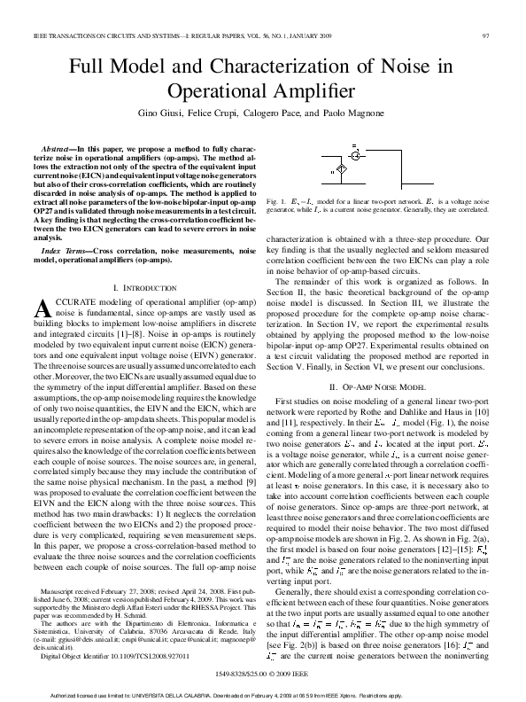 (PDF) Full Model and Characterization of Noise in Operational Amplifier | Gino Giusi - Academia.edu