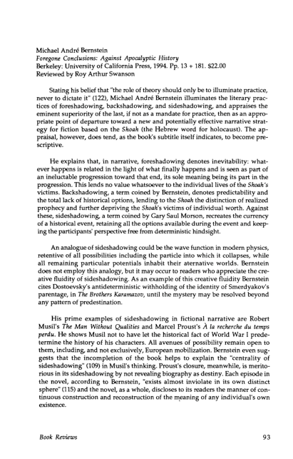 (PDF) Michael André Bernstein, Foregone Conclusions: Against ...