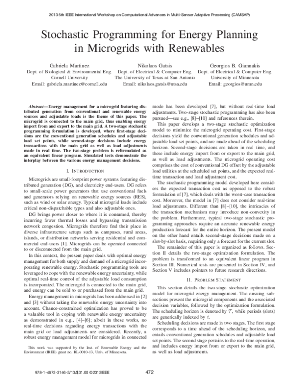 (PDF) Stochastic programming for energy planning in microgrids with renewables