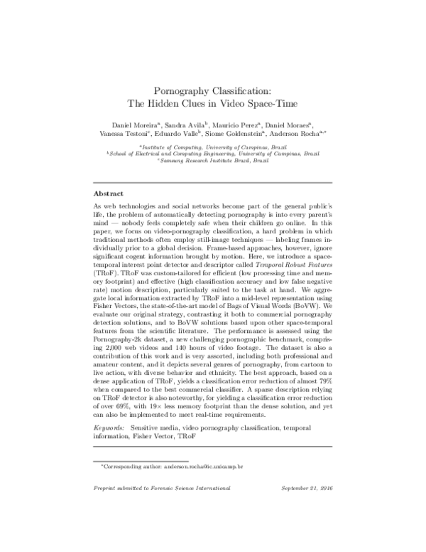 (PDF) Pornography classification: The hidden clues in video space–time