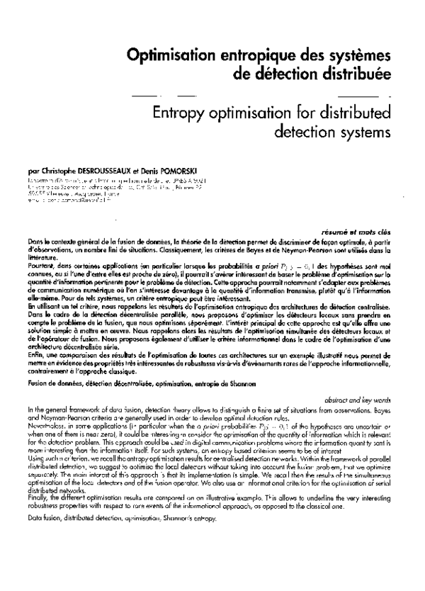 (PDF) Entropy optimisation for distributed detection systems