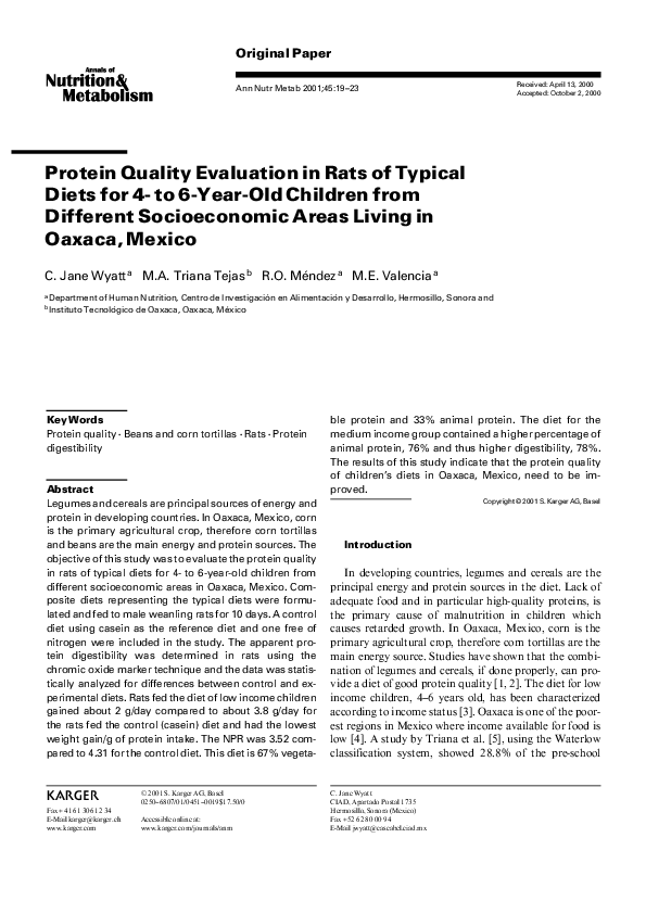 (PDF) Protein Quality Evaluation in Rats of Typical Diets for 4- to 6 ...