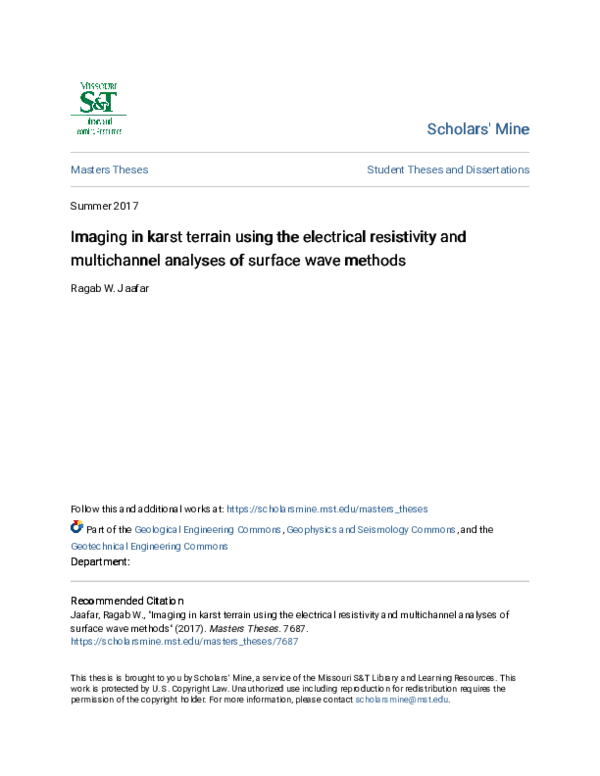 (PDF) Imaging in Karst Terrain Using the Electrical Resistivity and Multichannel Analyses of ...