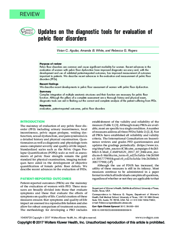 (PDF) Updates on the diagnostic tools for evaluation of pelvic floor ...