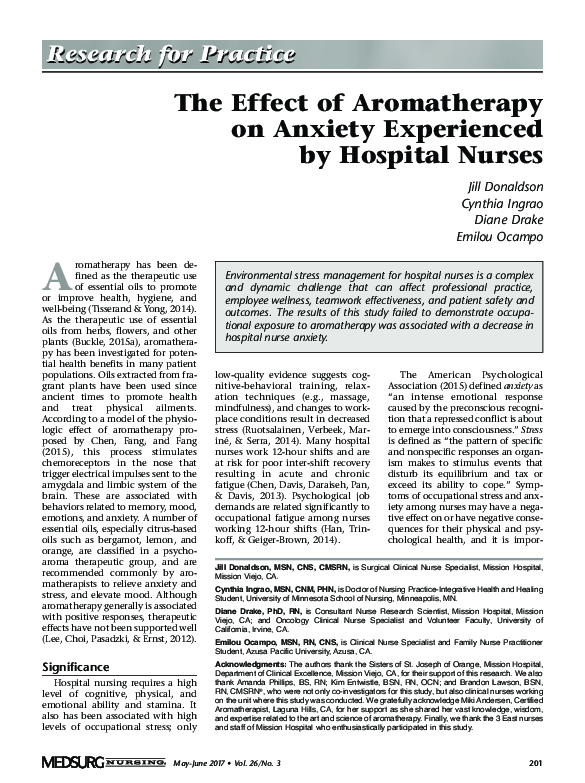 (PDF) The Effect of Aromatherapy on Anxiety Experienced by Hospital Nurses