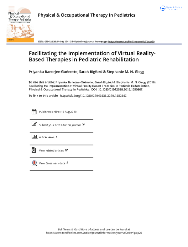 (PDF) Facilitating the Implementation of Virtual Reality-Based Therapies in Pediatric Rehabilitation