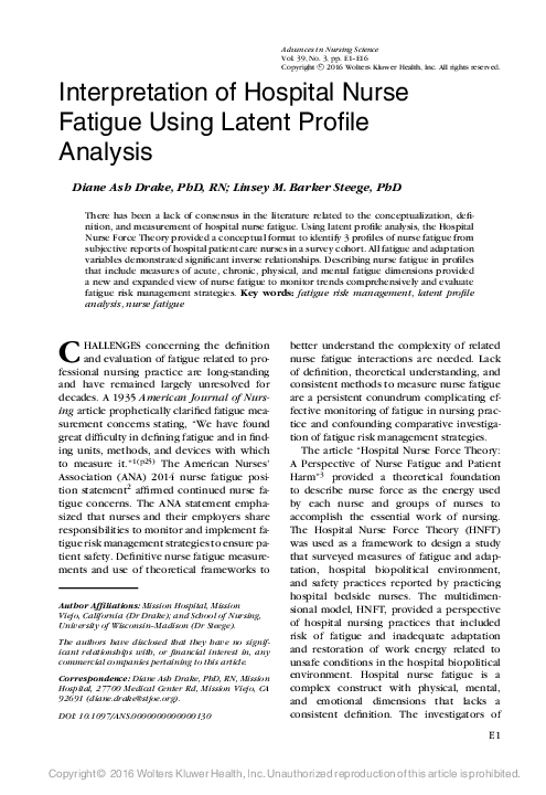 (PDF) Interpretation of Hospital Nurse Fatigue Using Latent Profile ...