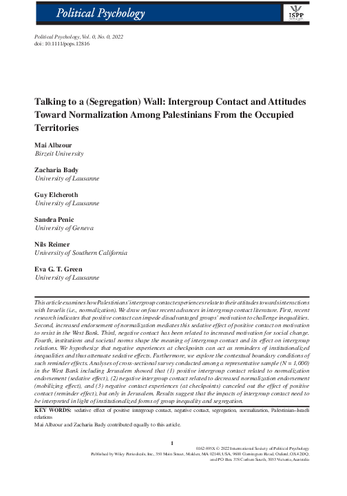 (PDF) Talking to a (Segregation) Wall: Intergroup Contact and Attitudes ...