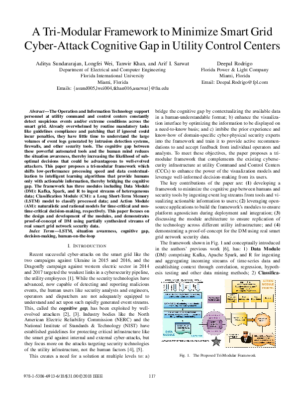 Pdf A Tri Modular Framework To Minimize Smart Grid Cyber Attack Cognitive Gap In Utility