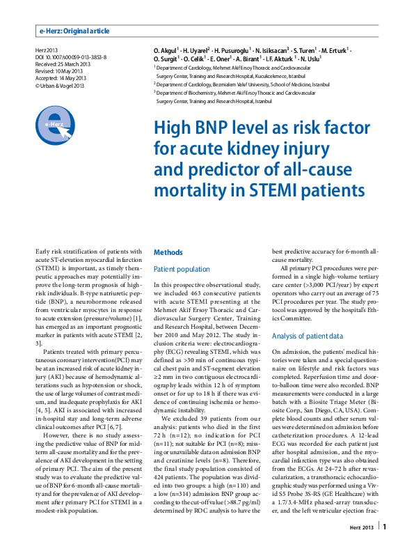(PDF) High BNP level as risk factor for acute kidney injury and ...