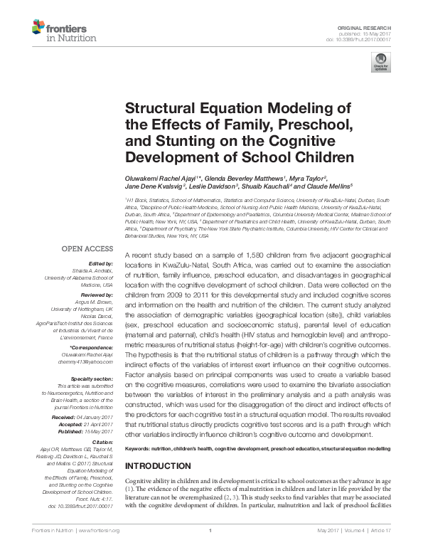 (PDF) Structural Equation Modeling of the Effects of Family, Preschool ...