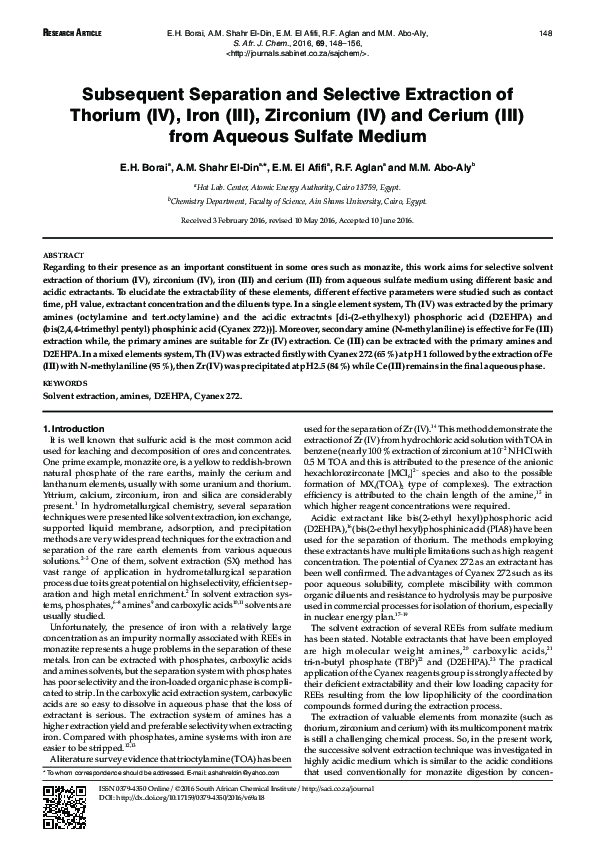 (PDF) Subsequent separation and selective extraction of thorium (IV ...