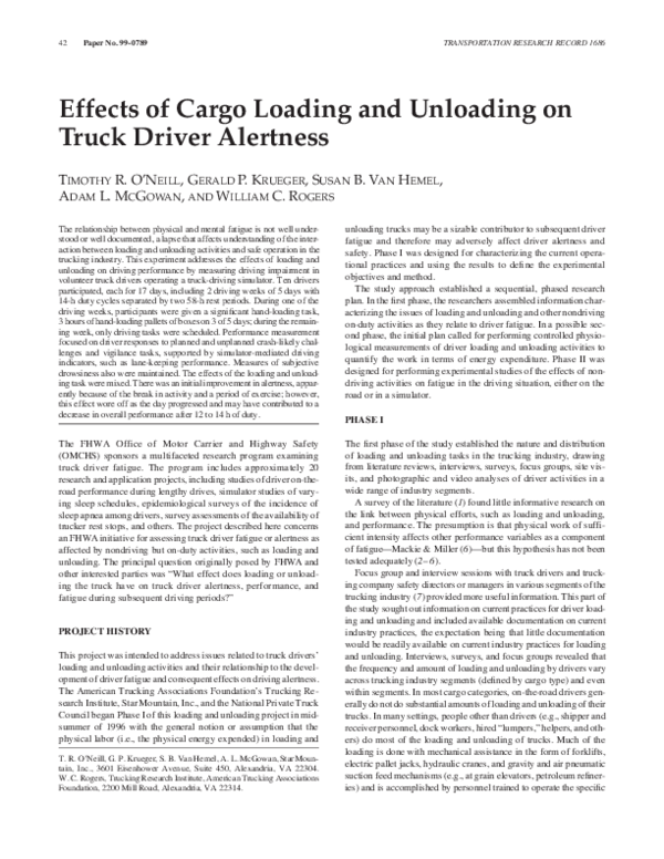 (PDF) Effects of Cargo Loading and Unloading on Truck Driver Alertness