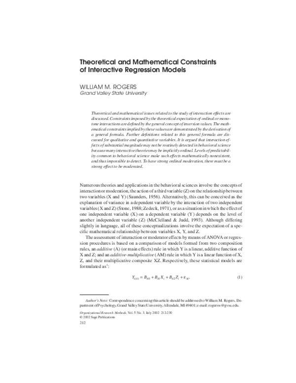 (PDF) Theoretical and Mathematical Constraints of Interactive Regression Models