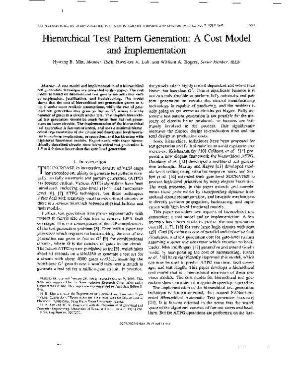 Pdf Hierarchical Test Pattern Generation A Cost Model And Implementation