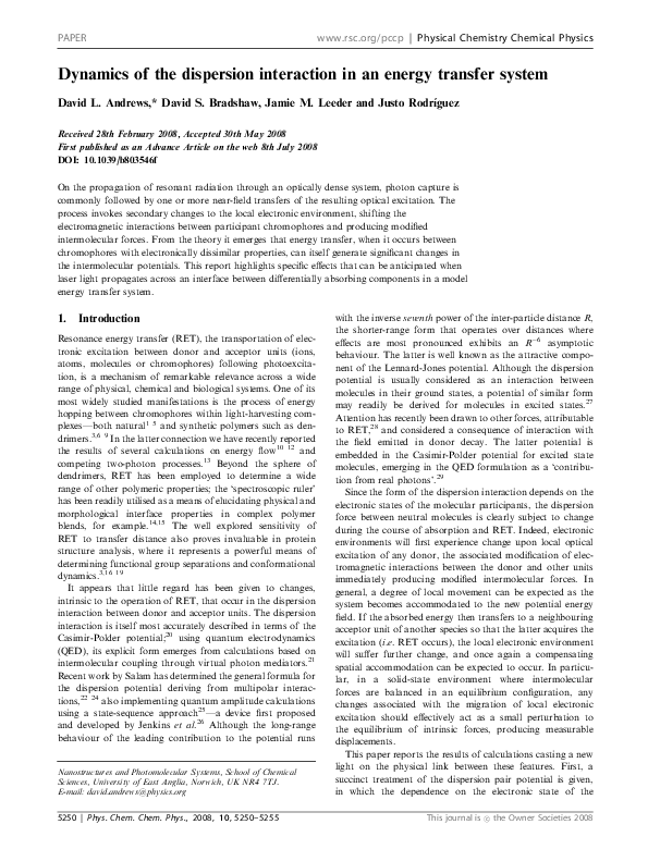 (PDF) Dynamics of the dispersion interaction in an energy transfer system