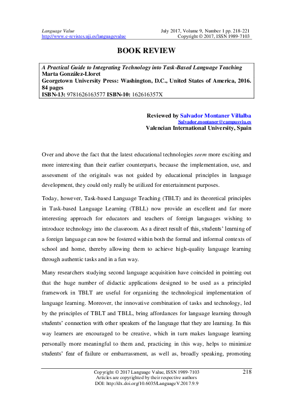 (PDF) A Practical Guide to Integrating Technology into Task-Based Language Teaching