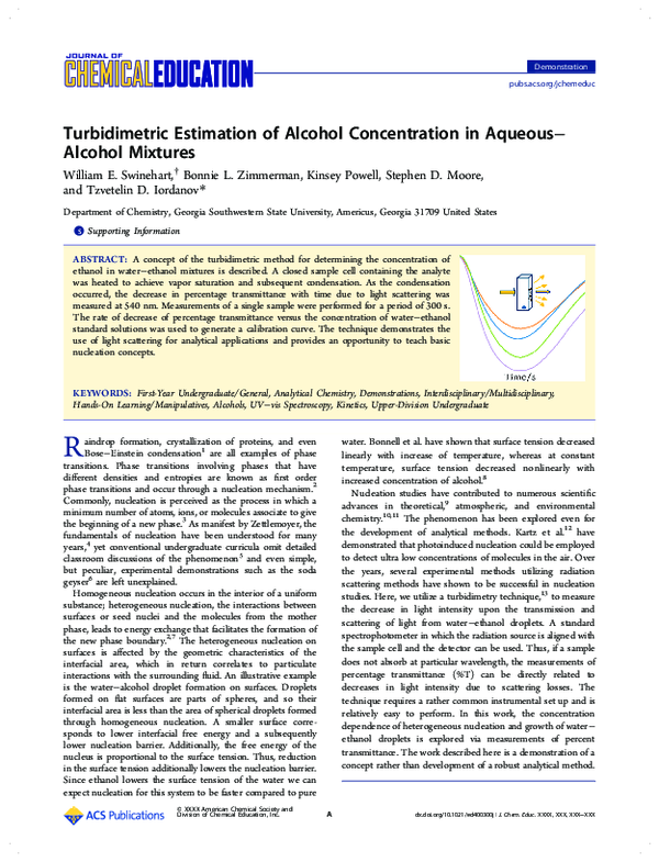 (PDF) Turbidimetric Estimation of Alcohol Concentration in Aqueous–Alcohol Mixtures