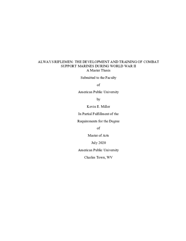 (DOC) ALWAYS RIFLEMEN: THE DEVELOPMENT AND TRAINING OF COMBAT SUPPORT ...