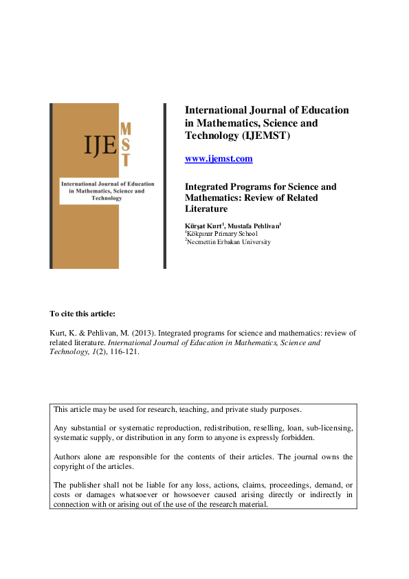 (PDF) Integrated Programs for Science and Mathematics: Review of ...
