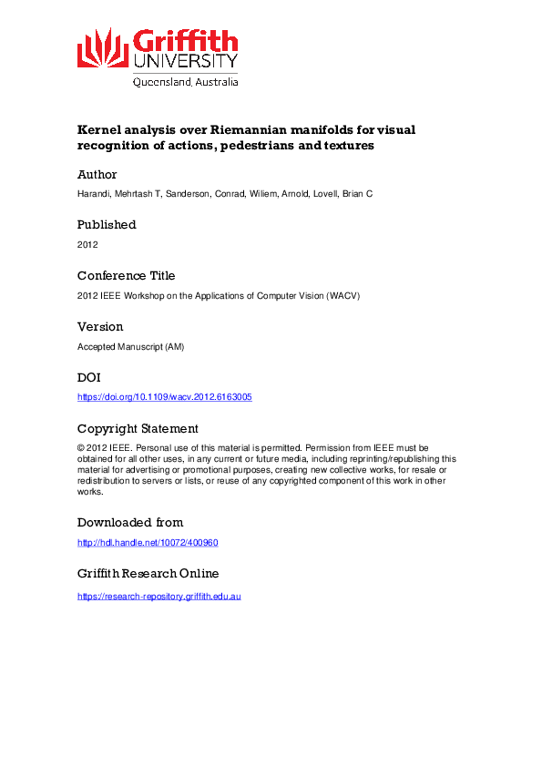 (PDF) Kernel analysis over Riemannian manifolds for visual recognition of actions, pedestrians ...