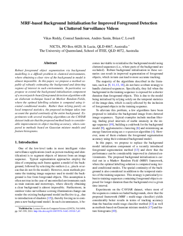 (PDF) MRF-Based Background Initialisation for Improved Foreground Detection in Cluttered ...