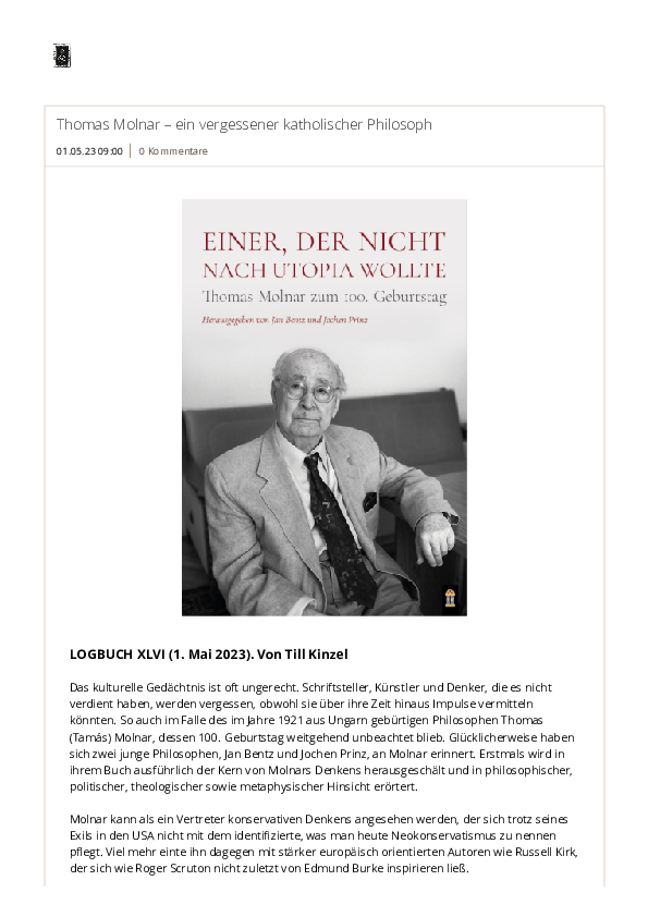 (PDF) Thomas Molnar - ein vergessener katholischer Philosoph | Till ...