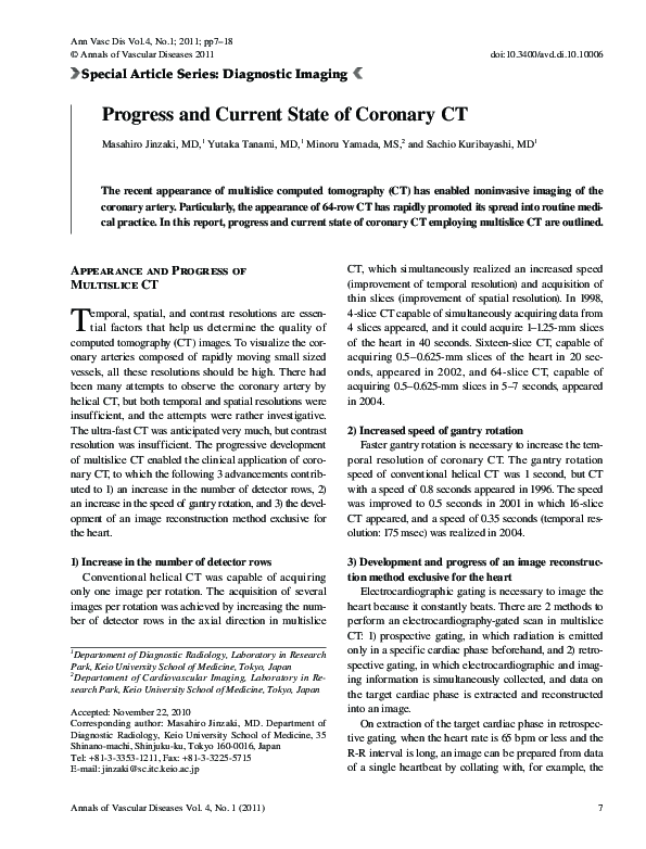 (PDF) Progress and Current State of Coronary CT