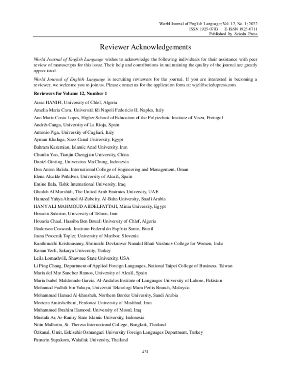 (PDF) Reviewer Acknowledgements